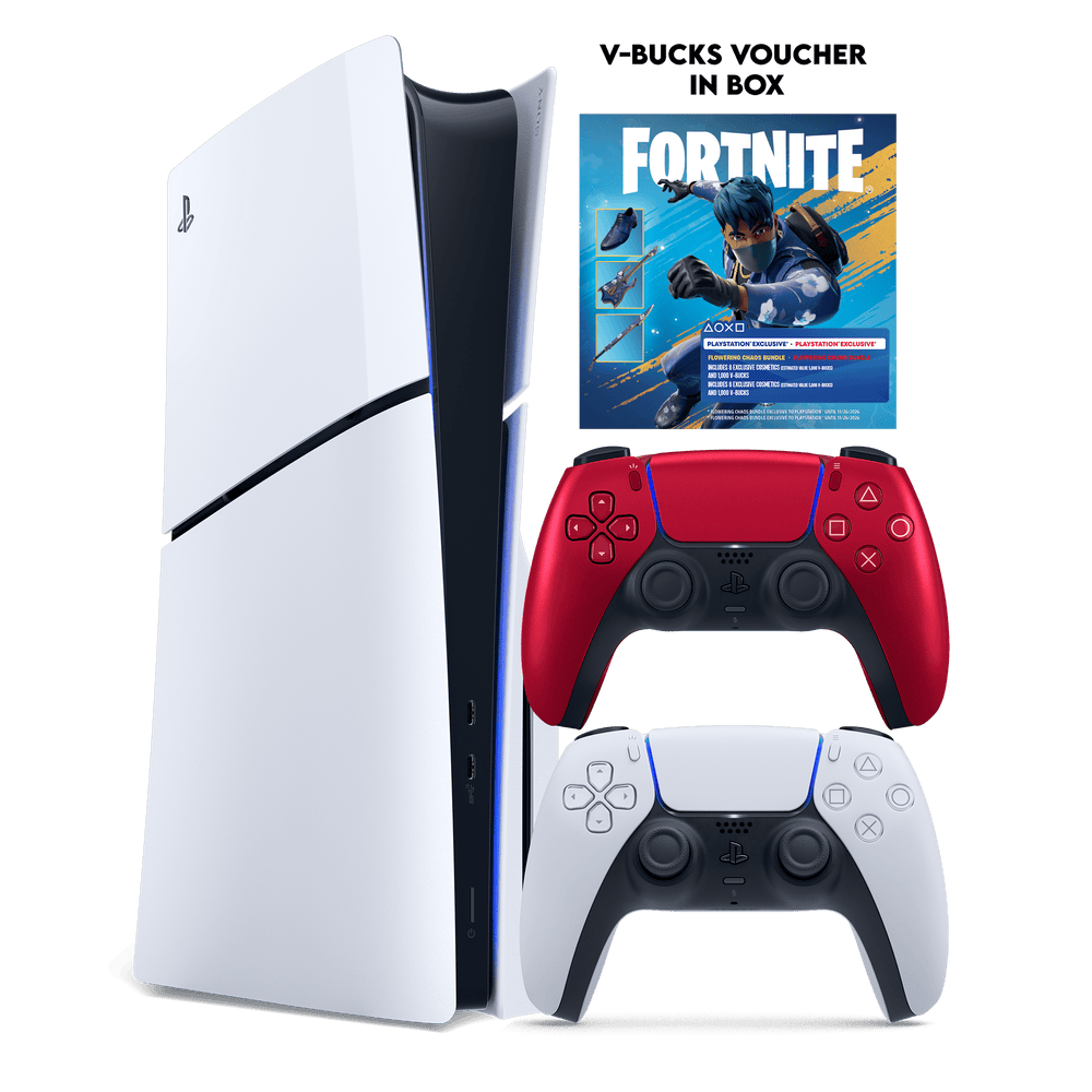 PS5 Slim + Fortnite Flowering Chaos (Voucher) + PS5 Dual Sense Volcanic ...